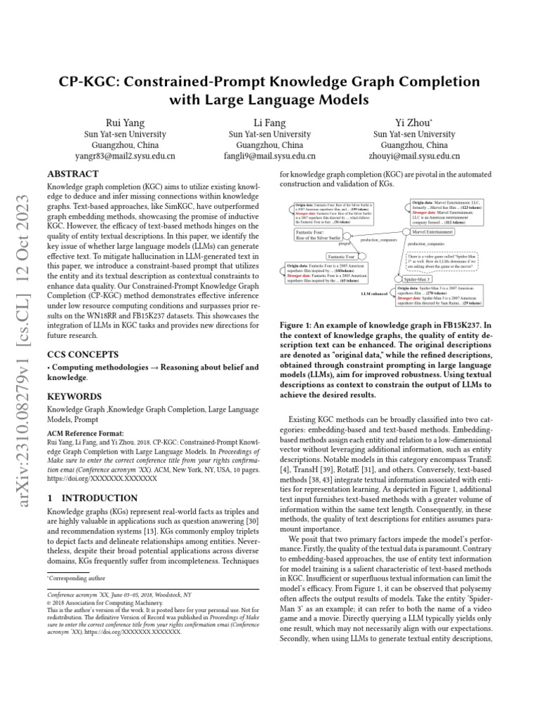 CP-KGC: Constrained-Prompt Knowledge Graph Completion With Large Language Models | PDF ...