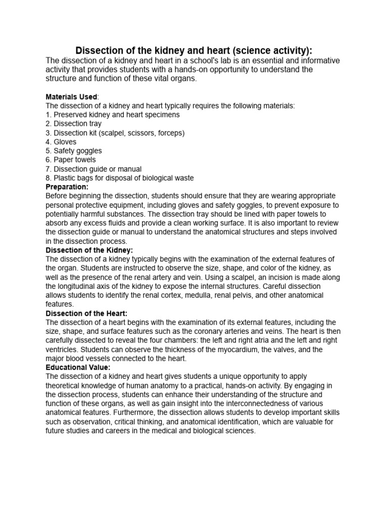 Student Guide: Kidney & Heart Dissection | PDF | Heart | Kidney