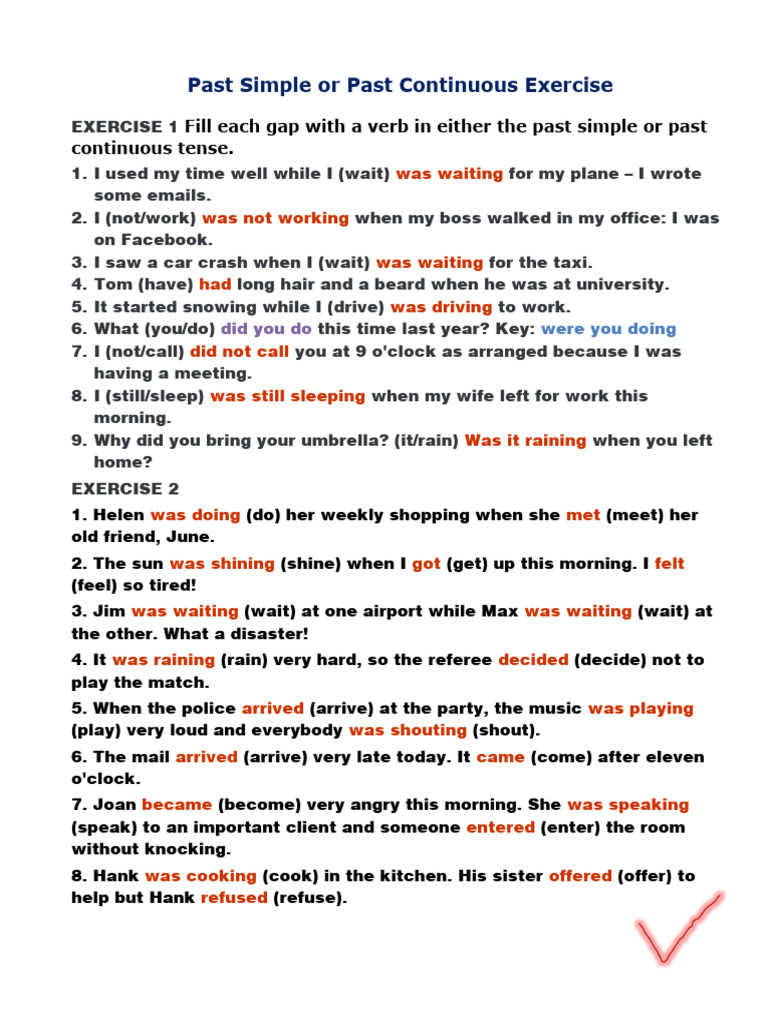 1 Past Simple or Past Continuous Exercise | PDF