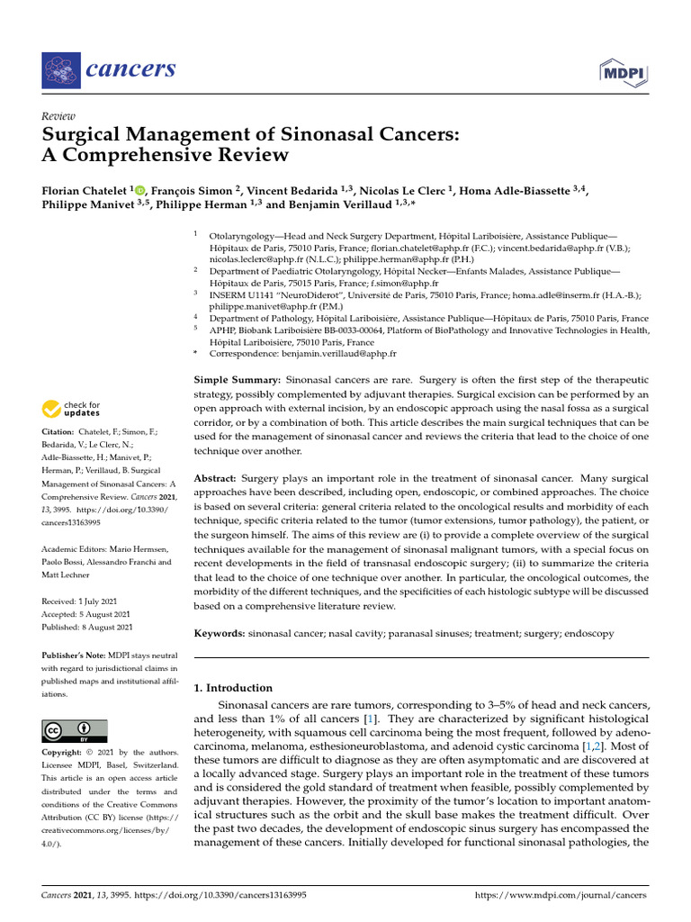 Surgical Manag Sinonasal Ca | PDF | Surgery | Human Nose