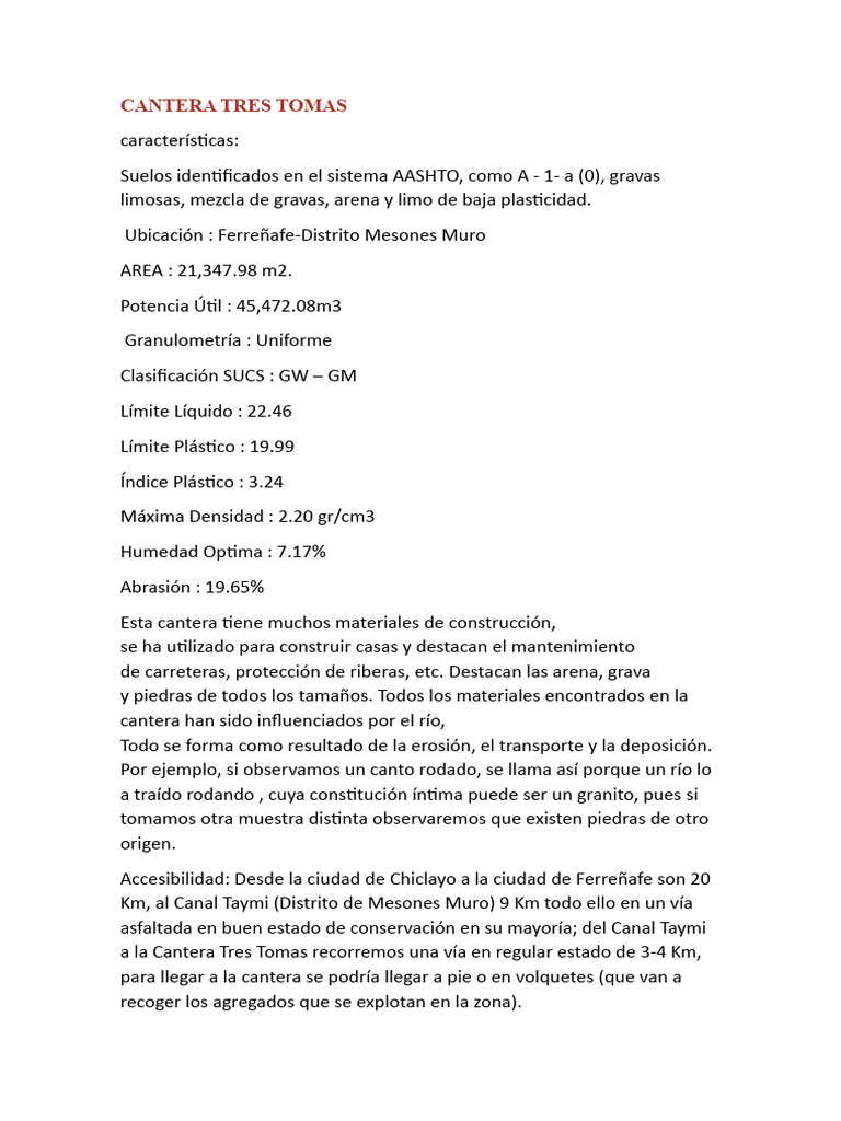 Cantera Tres Tomas | PDF | Cantera | Materiales