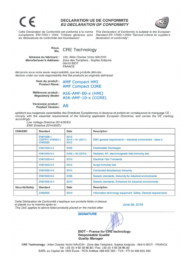 Certificate of Conformity A56 Amf | PDF