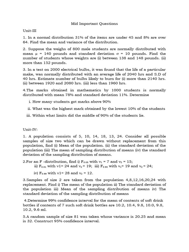 Mid 2 Important Questions (EEE) | PDF | Standard Deviation | Normal ...