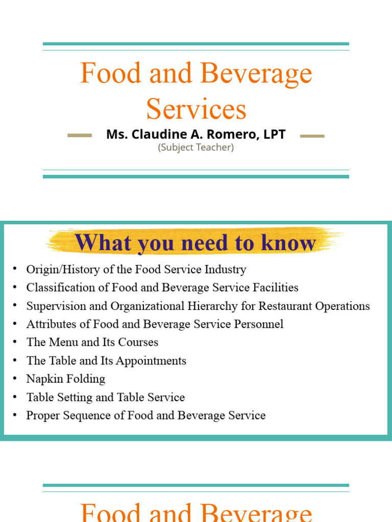Intro to Food & Beverage Services | PDF | Restaurants | Nutrition
