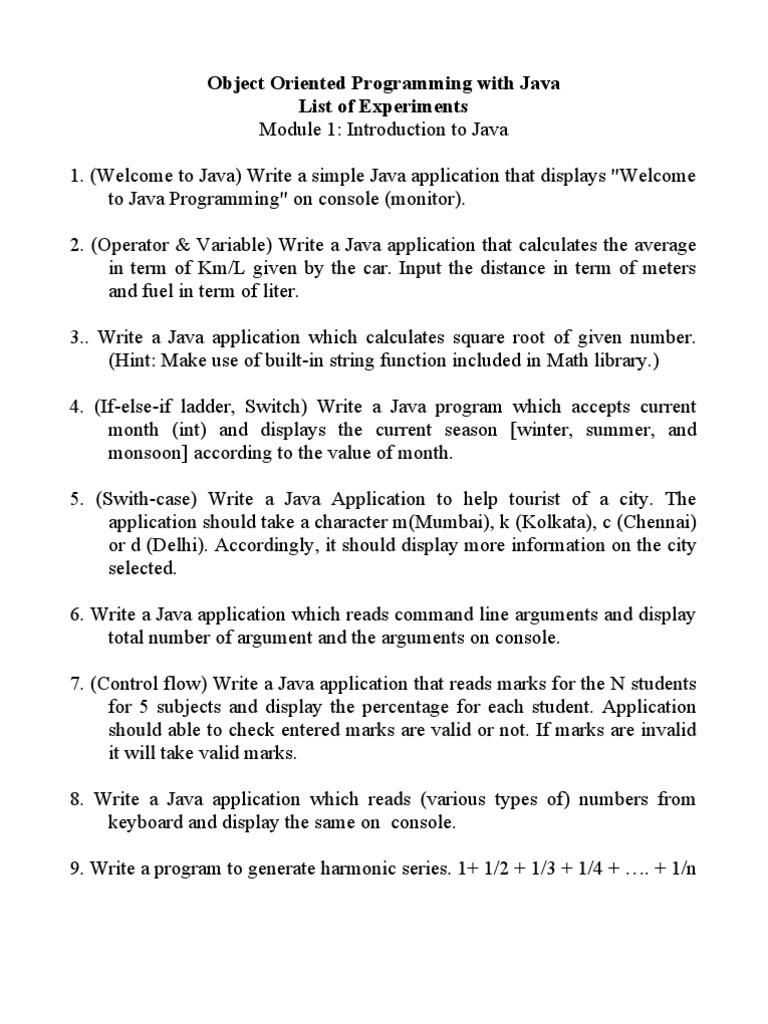 Java Object-Oriented Programming Experiments | PDF | Method (Computer Programming) | Class ...