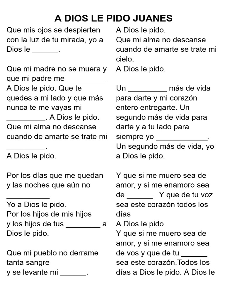 A Dios le Pido: Letra de Juanes | PDF | Religión y espiritualidad | Poesía