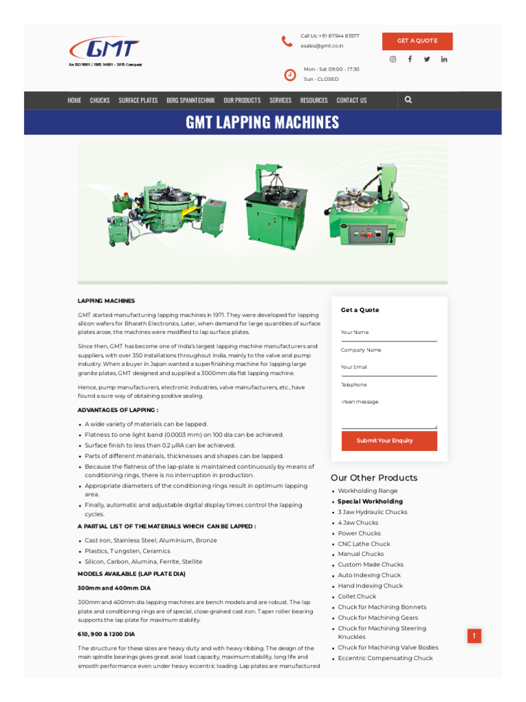 Precision Perfected - GMT's Leading Lapping Machines in Chennai | PDF ...