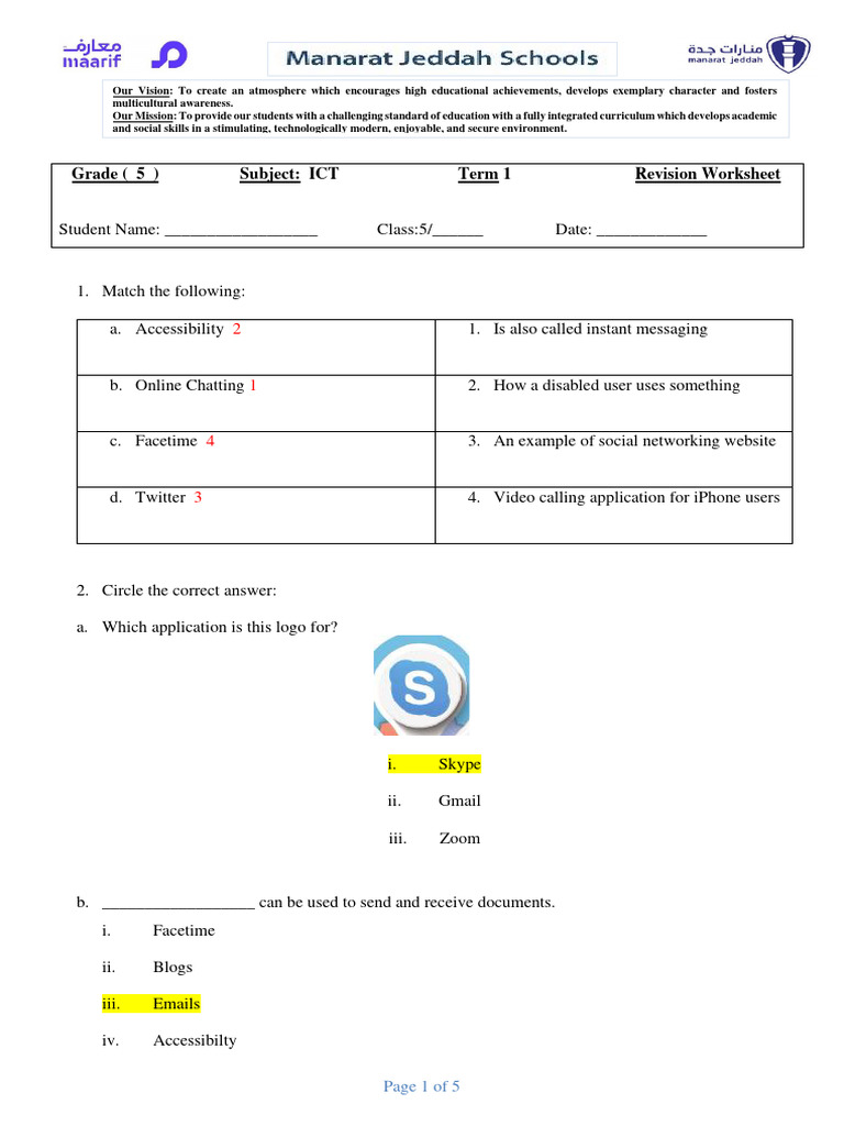 Grade 5 Term Revision Worksheet - Solved | PDF | Antivirus Software ...