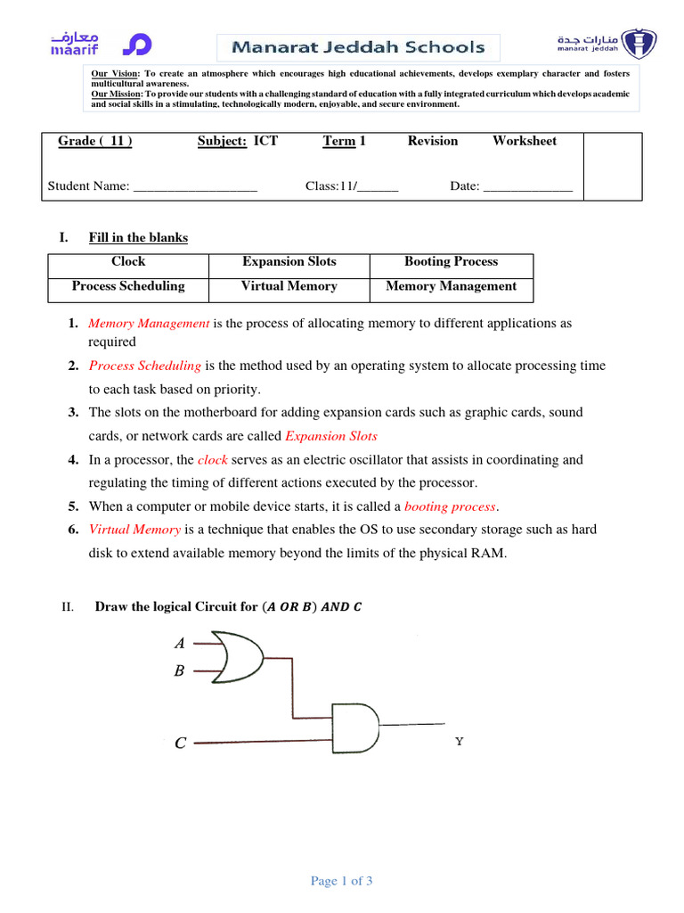 Grade 11 Term 1 Revision Worksheet - Solved | PDF | Computer Data Storage | Logic Gate