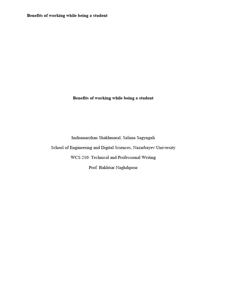 FINAL PAPER Benefits Of Working While Being A Student S I PDF