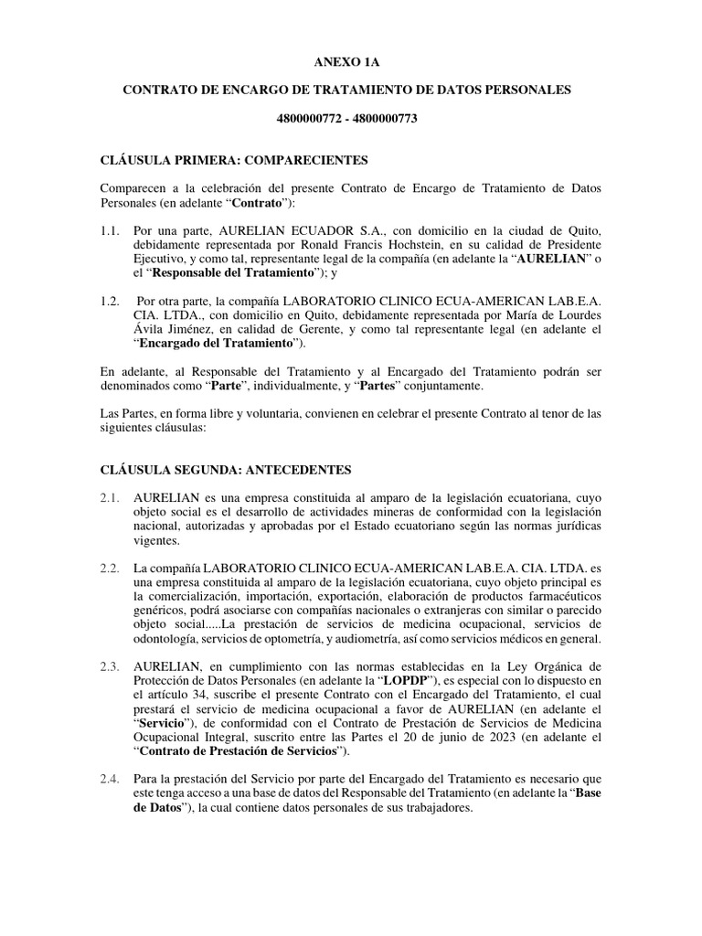 Anexo 1A Contrato de Encargo de Tratamiento de Datos Personales | PDF ... Anexo 1A Contrato de Encargo de Tratamiento de Datos Personales | PDF ...