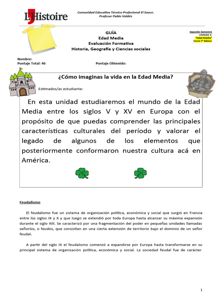 Guia11 7mobasico Historia Edad Media | PDF | Edades medias | Feudalismo