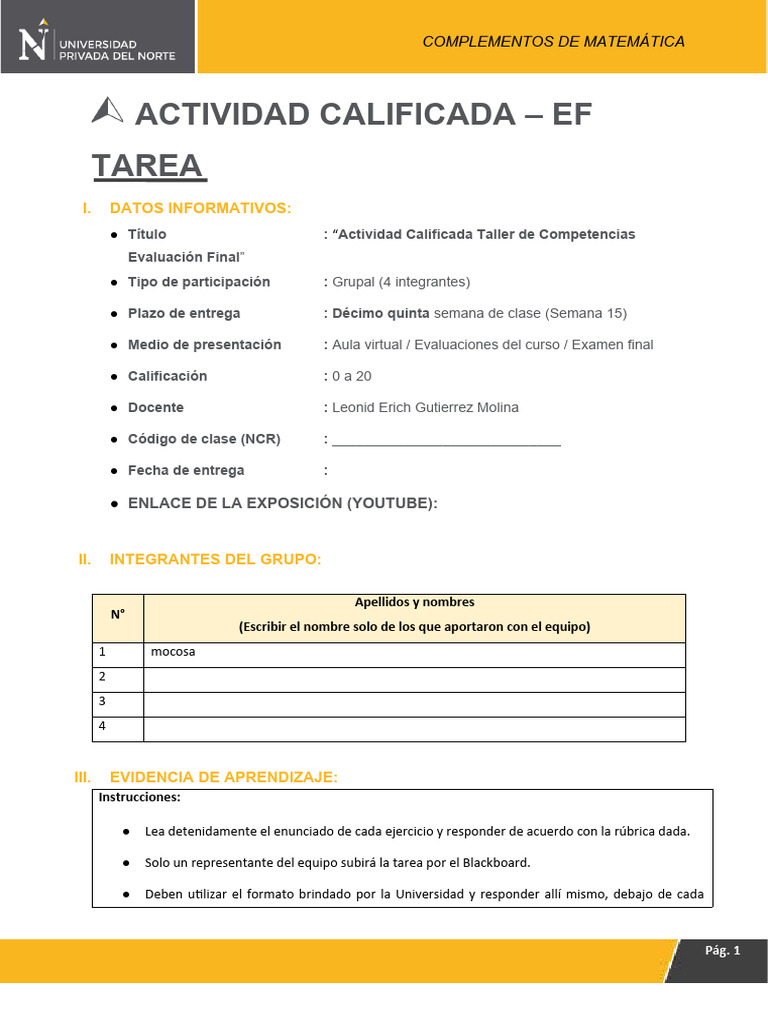 Examen Complemento Mat | PDF | Pendiente | Función (Matemáticas)