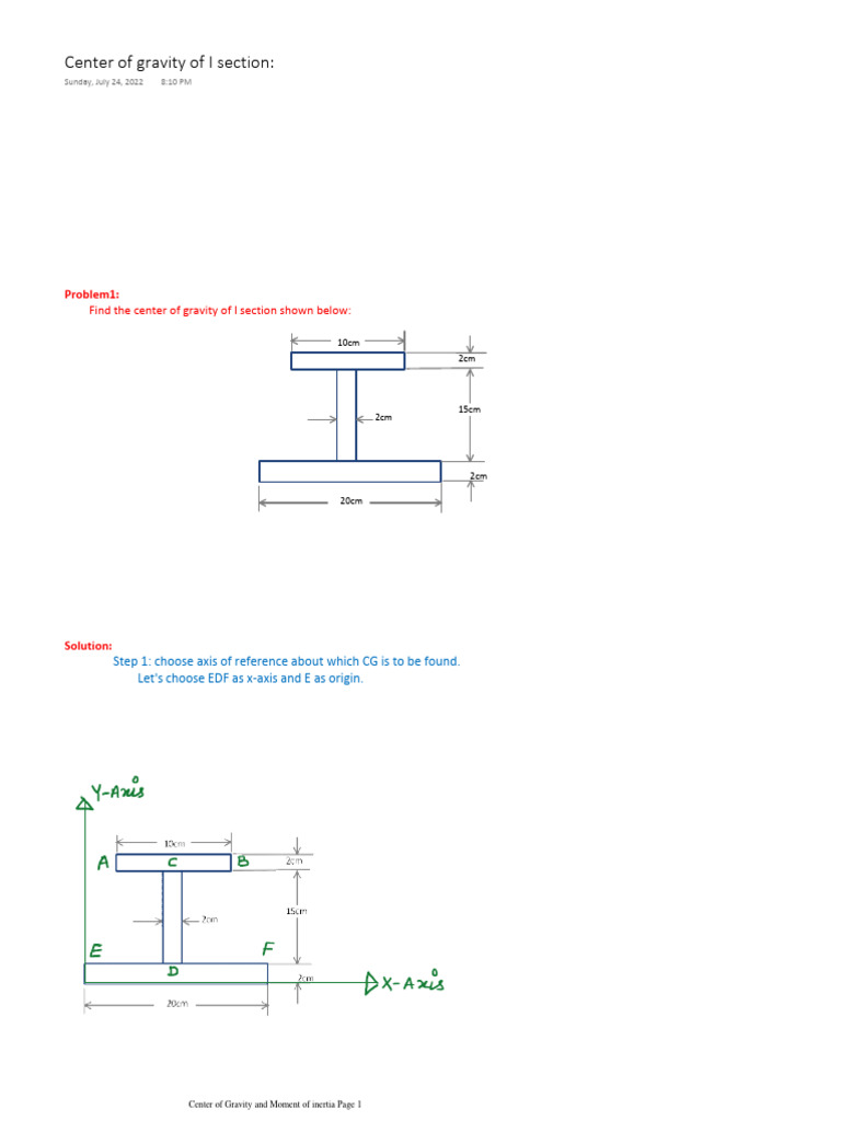 Center of Gravity of I Section Solved Example | PDF