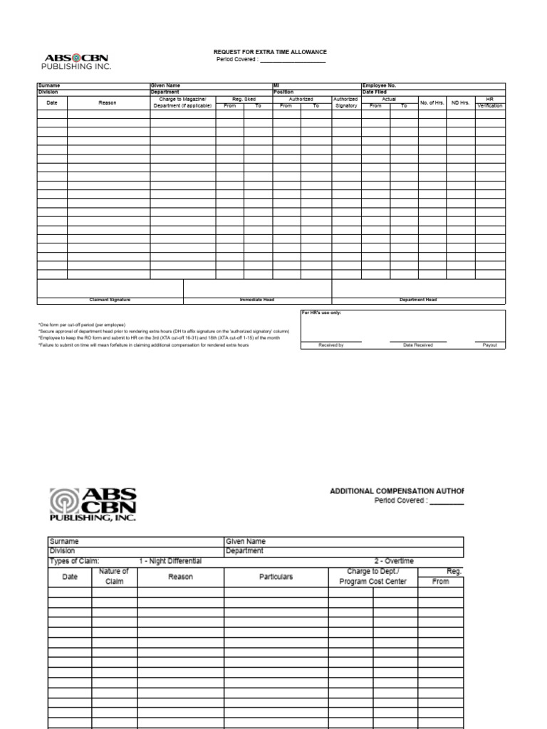 Extra Time and Compensation Request Form | PDF | Overtime | Business Ethics