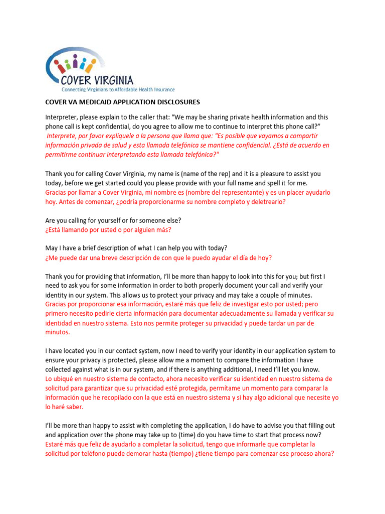 Cover Va Medicaid Application Disclosures - En-Sp | PDF