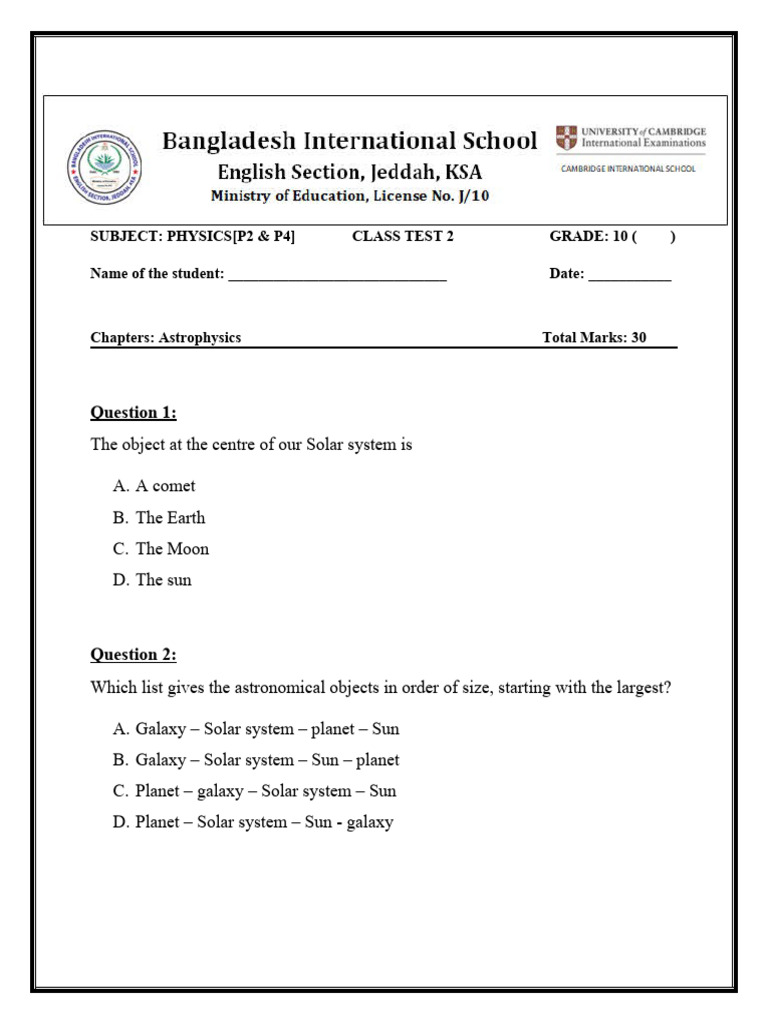 Astro Test - Ans | PDF | Solar System | Planets