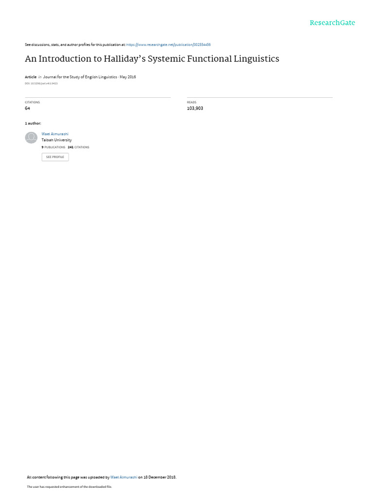 An Introductionto Hallidays Systemic Functional Linguistics | PDF | Linguistics | Communication