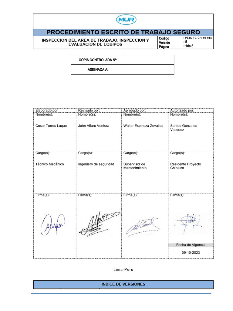 Procedimiento Seguro en Minera Chinalco | PDF | Riesgo | Evaluación