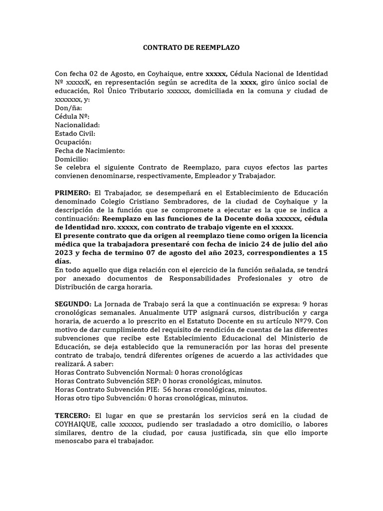 Contrato de Reemplazo | PDF | Derecho laboral