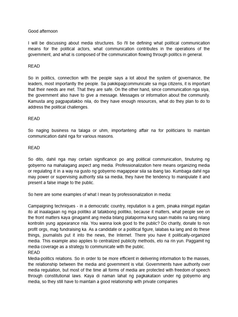 Political Communication G2 Script | PDF | Information | Communication