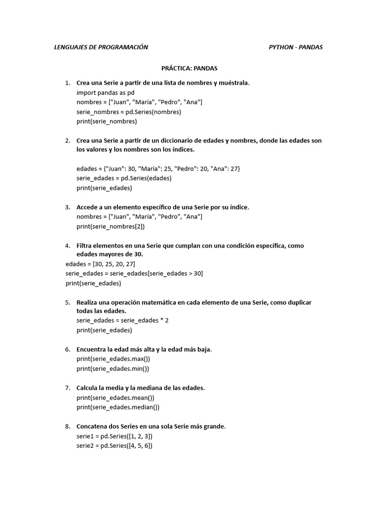 PRÁCTICA PANDAS - Sol | PDF | Python (lenguaje de programación) | Programación de computadoras