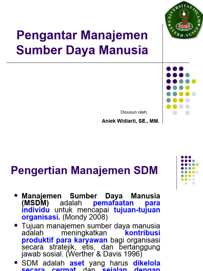 1 Pengantar Manajemen Sumber Daya Manusia | PDF