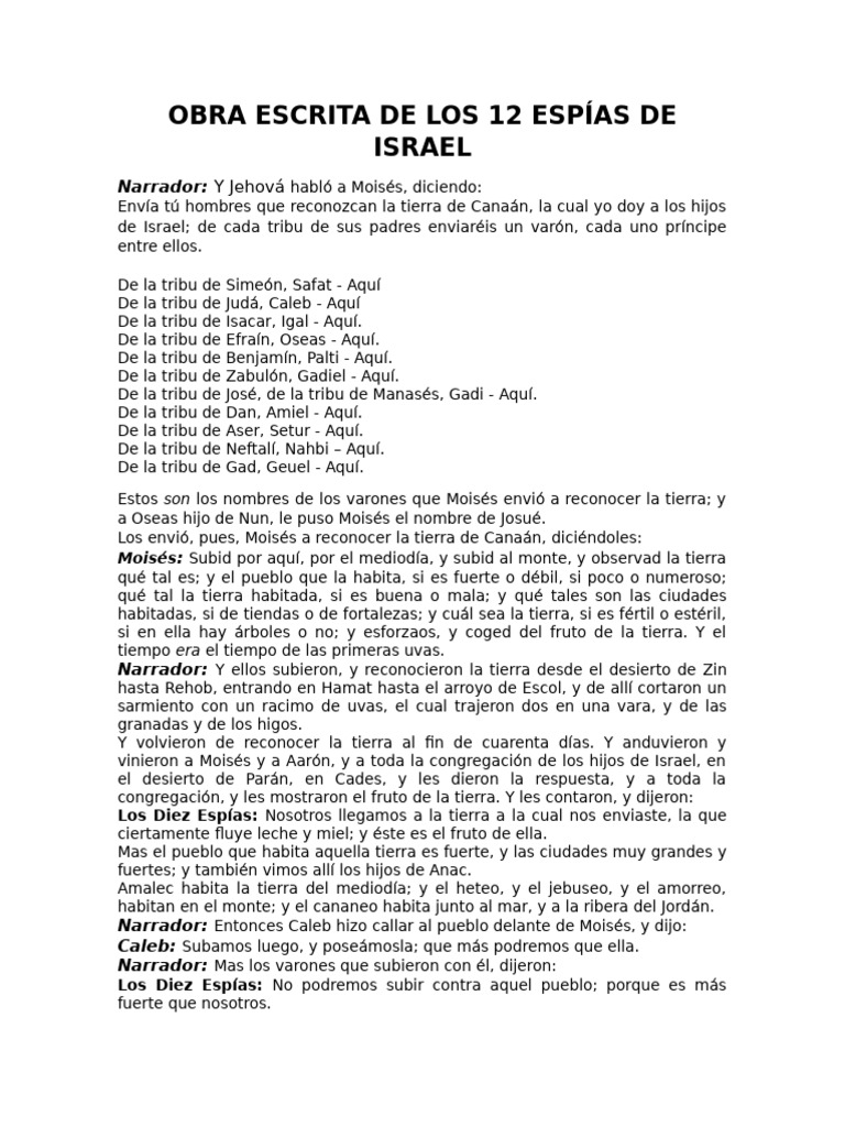Los 12 Espías de Moisés en Canaán | PDF | Moisés | Joshua