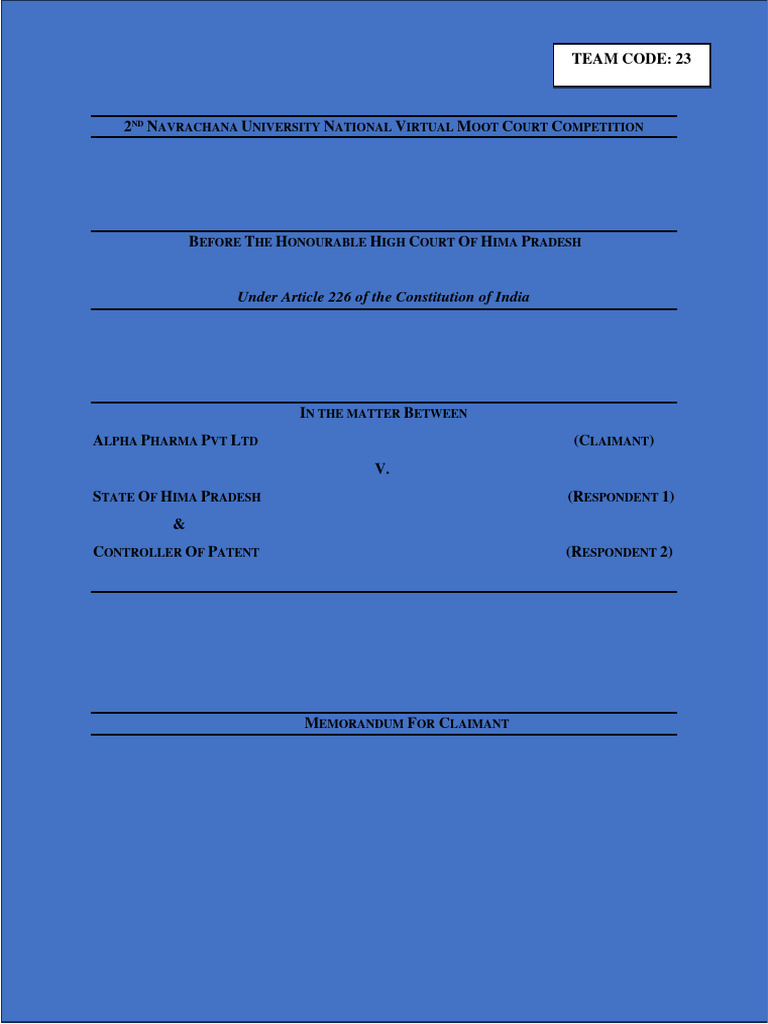 TC - 23 Memorandum For Claimant | PDF | Invention | Patent