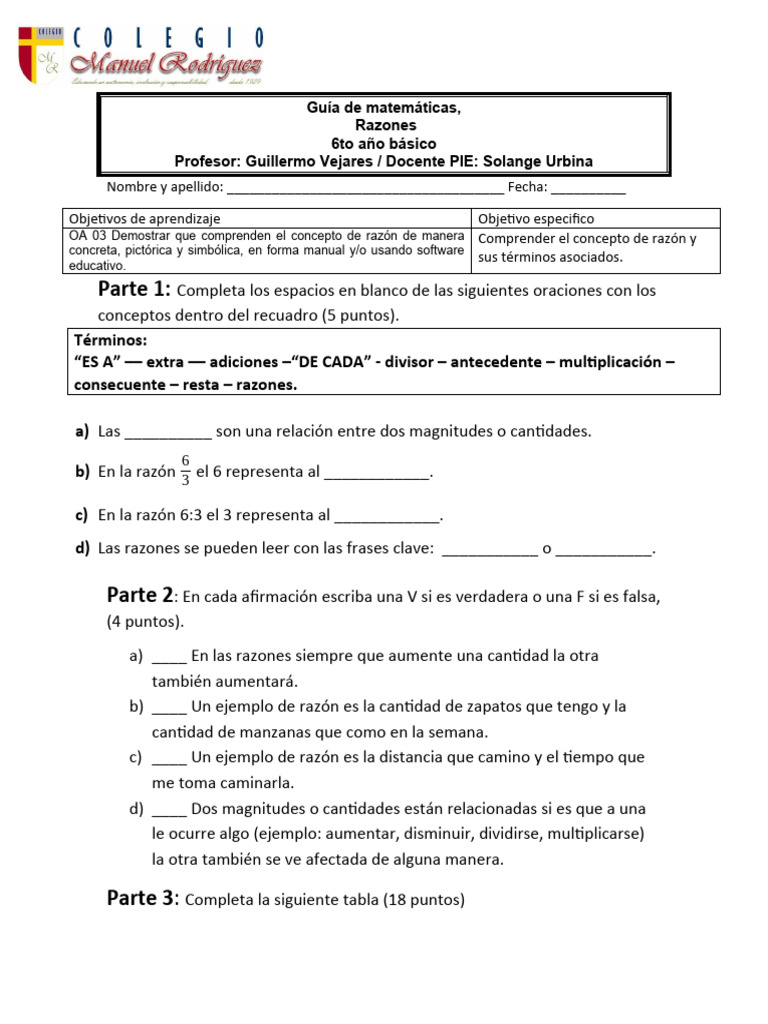 Guía 6to Razones. | PDF