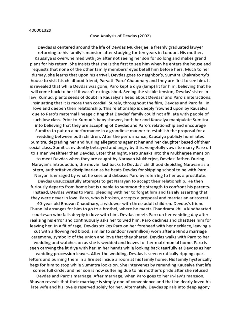 Devdas (2002) Case Analysis: Love & Class | PDF | Love
