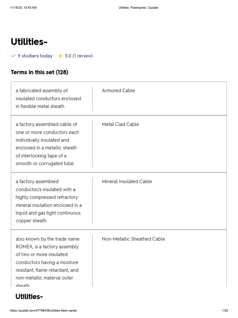Utilities - Flashcards - Quizlet | PDF | Electrical Wiring | Elevator