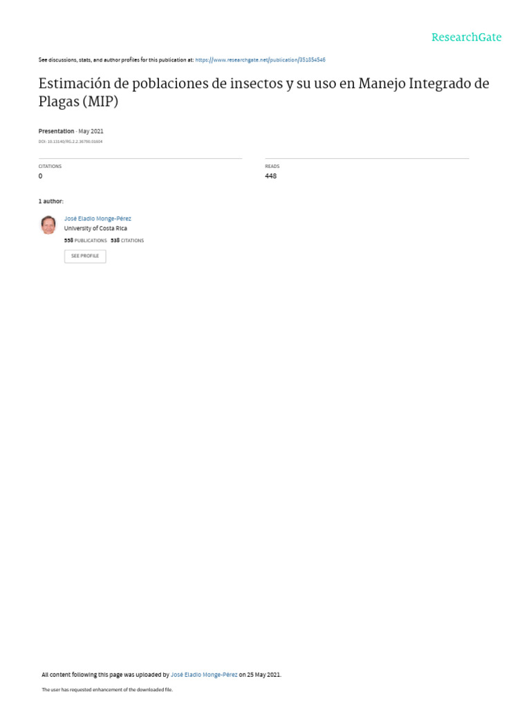 Estimación de Poblaciones de Insectos y Su Uso en Manejo Integrado de Plagas (MIP) | PDF ...