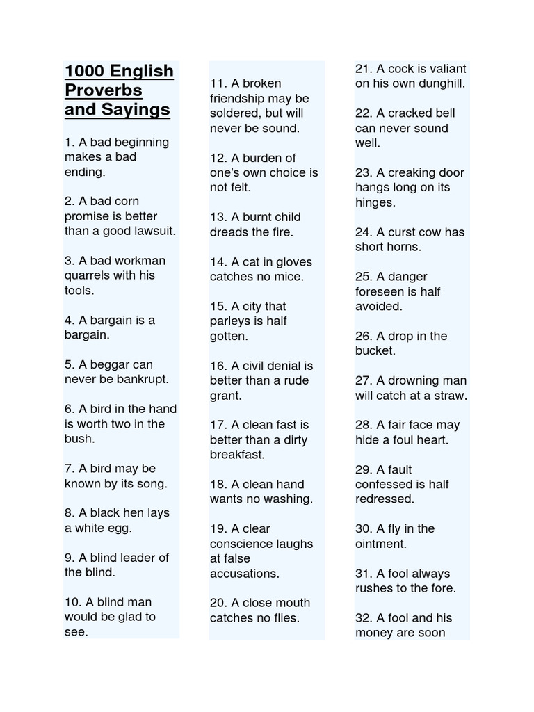 1000 English Proverbs and Sayings | PDF