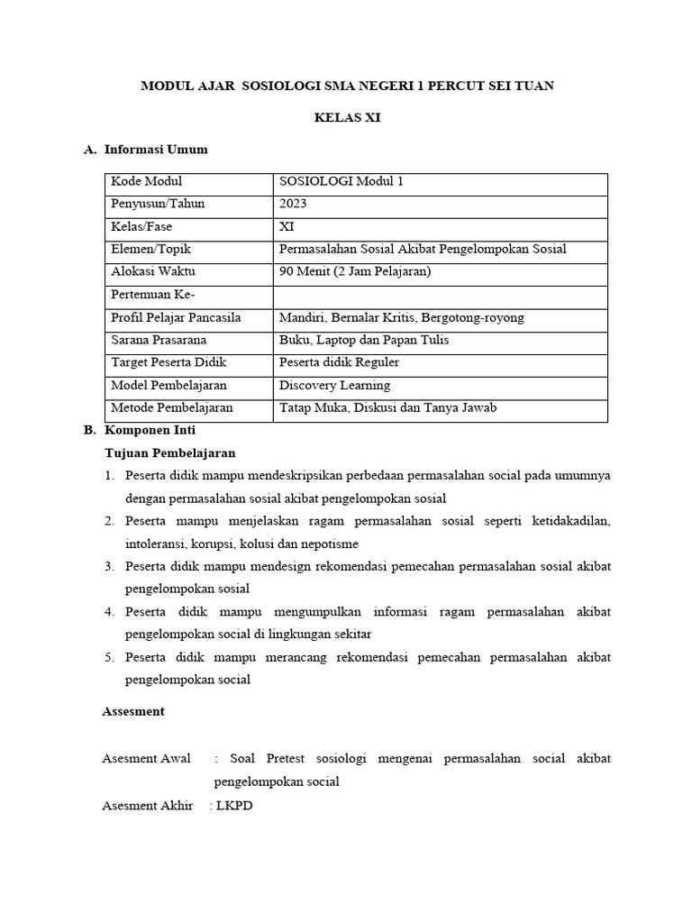 Modul Ajar Sosiologi | PDF