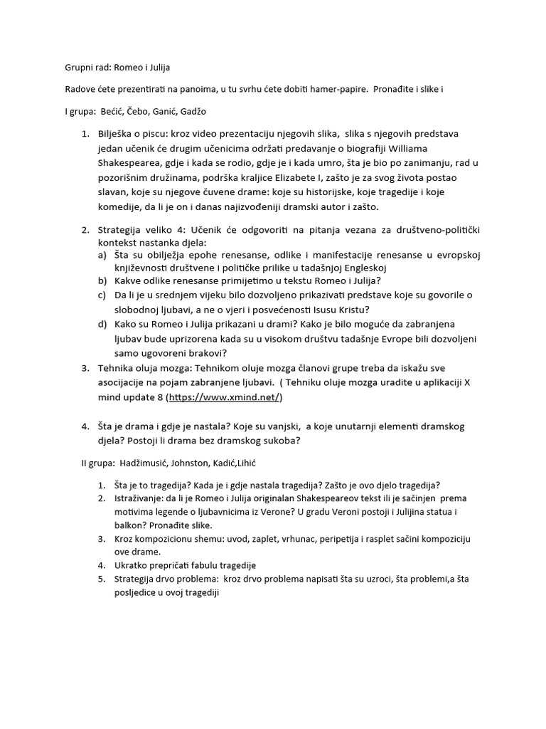 Grupni Rad Romeo I Julija IX B | PDF