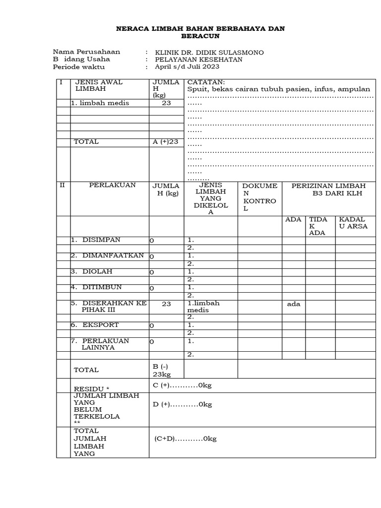 Format Neraca Limbah B3 | PDF