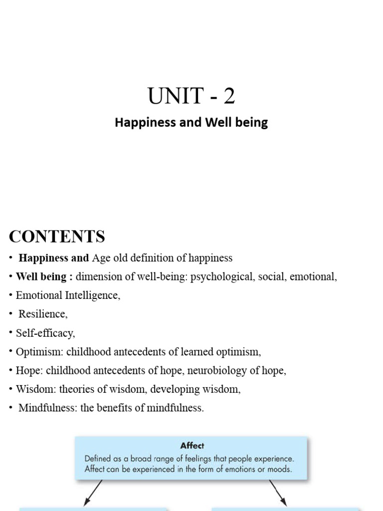 UNIT - 2 Happiness and Well Being | PDF | Psychological Resilience ...