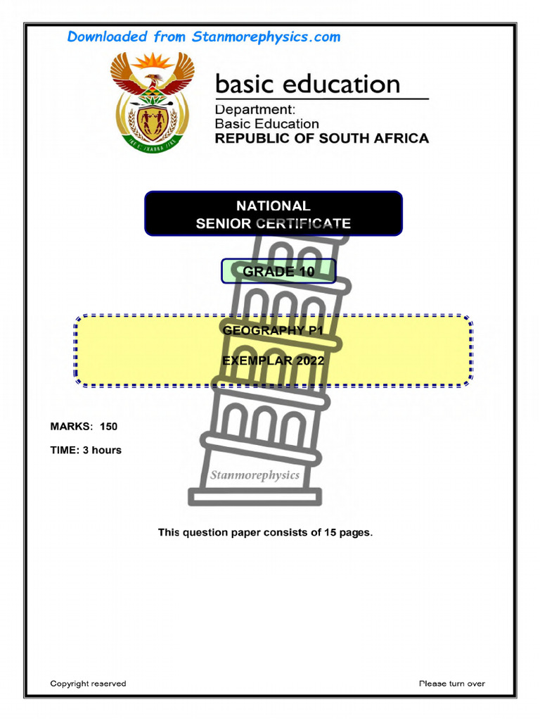 Exemplar Geography Grade 10 2022 P1 and Memo | PDF