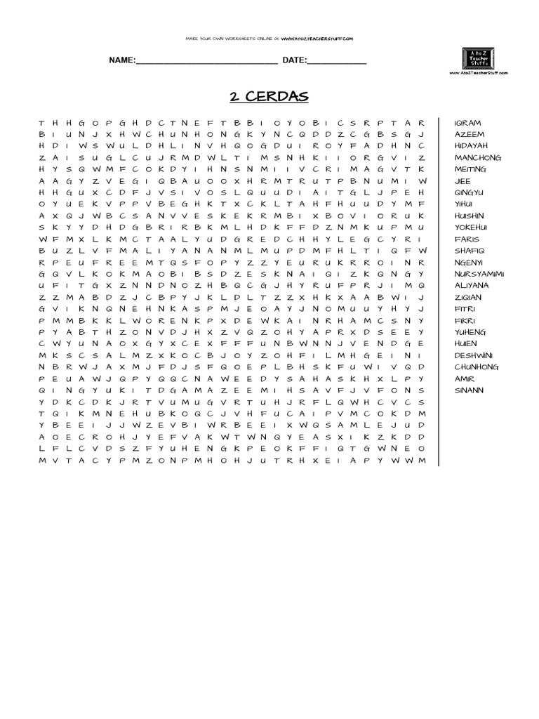 KELAS 2C Word Search Generator - Create Your Own Printable Word Find ...