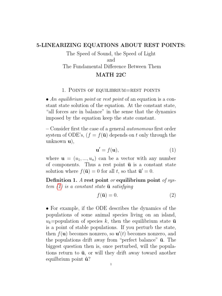 5 LinearizedEquationsAboutRestPoints 22C W15 | PDF | Partial Differential Equation | Waves