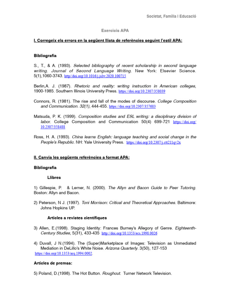 APA Citation Corrections and Exercises | PDF | Science & Mathematics ...