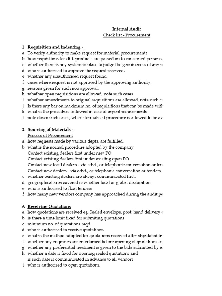 35 - Procurement Audit - Checklist | PDF | Procurement | Point Of Sale