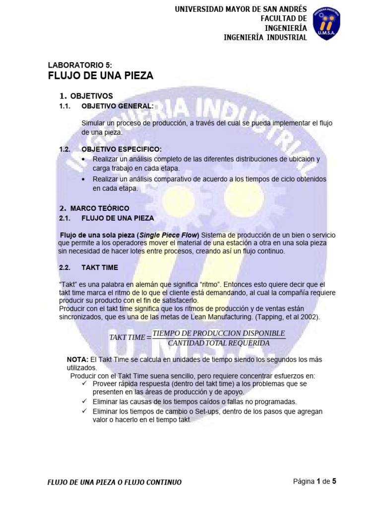 Guia Labo Flujo de Una Pieza | PDF | Lean Manufacturing | Procesos de negocio