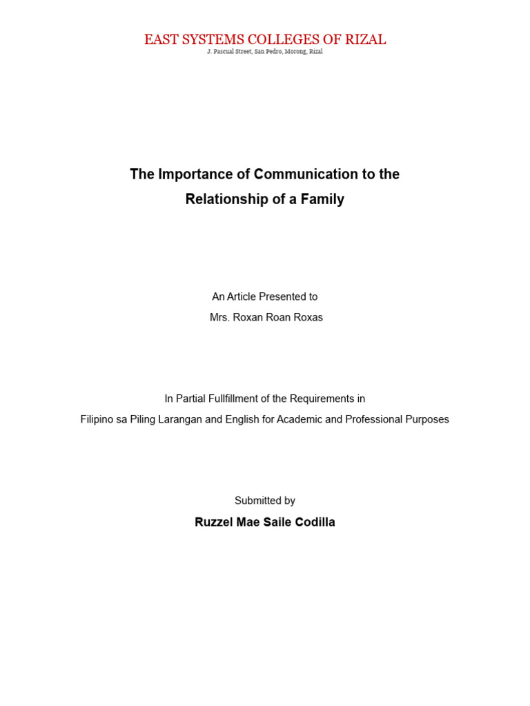 The Importance of Communication | PDF | Family | Communication