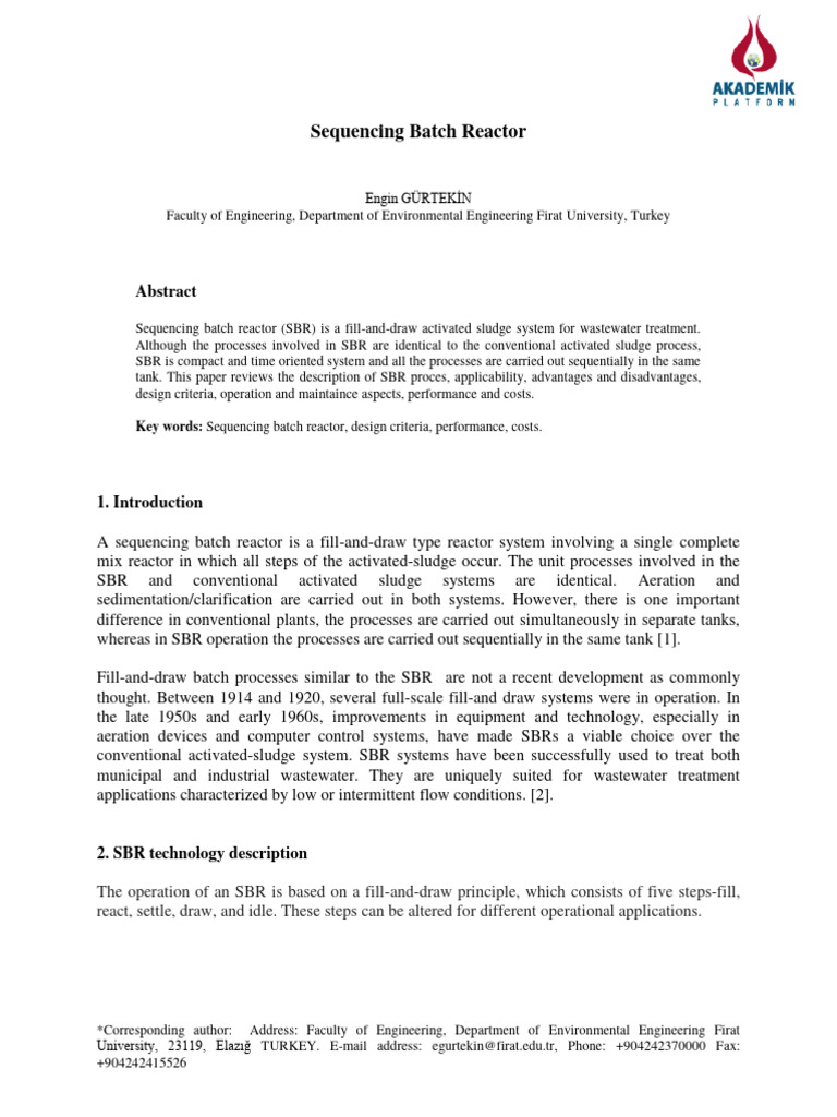 Sequencing Batch Reactor | PDF | Sewage Treatment | Environmental ...