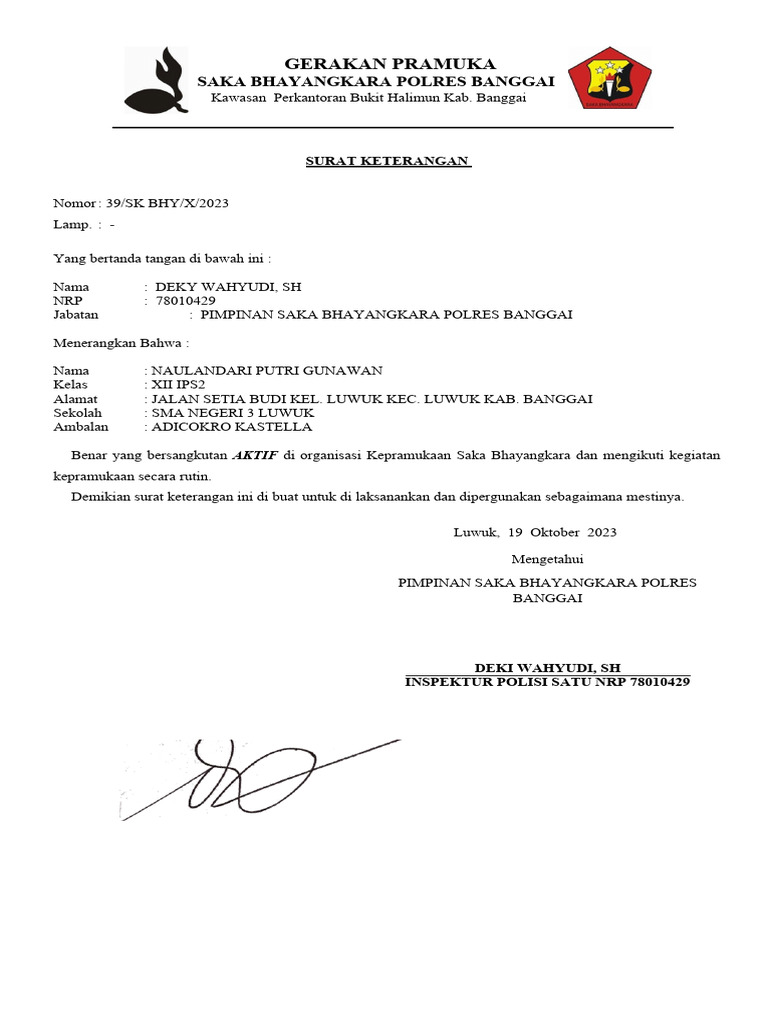 Surat Keaktifan Anggota Saka-1 | PDF