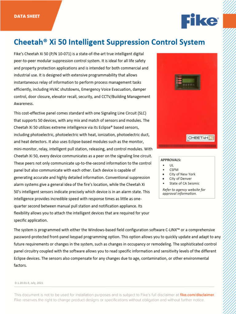 Cheetah® Xi 50 Intelligent Suppression Control System: Approvals | PDF ...