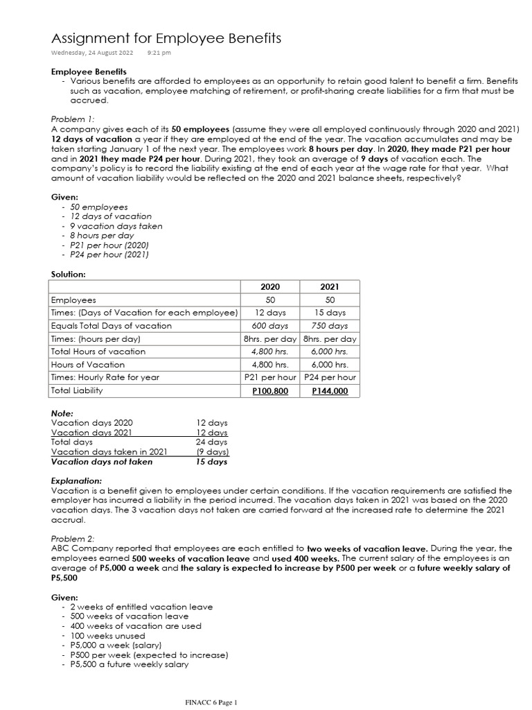 Employee Benefits Assignment Solutions | PDF | Employment | Salary