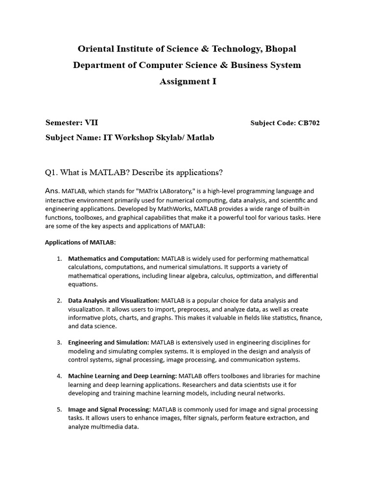 Assignment 53474 49082 64c38b881d6d5 | PDF | Matlab | Matrix (Mathematics)
